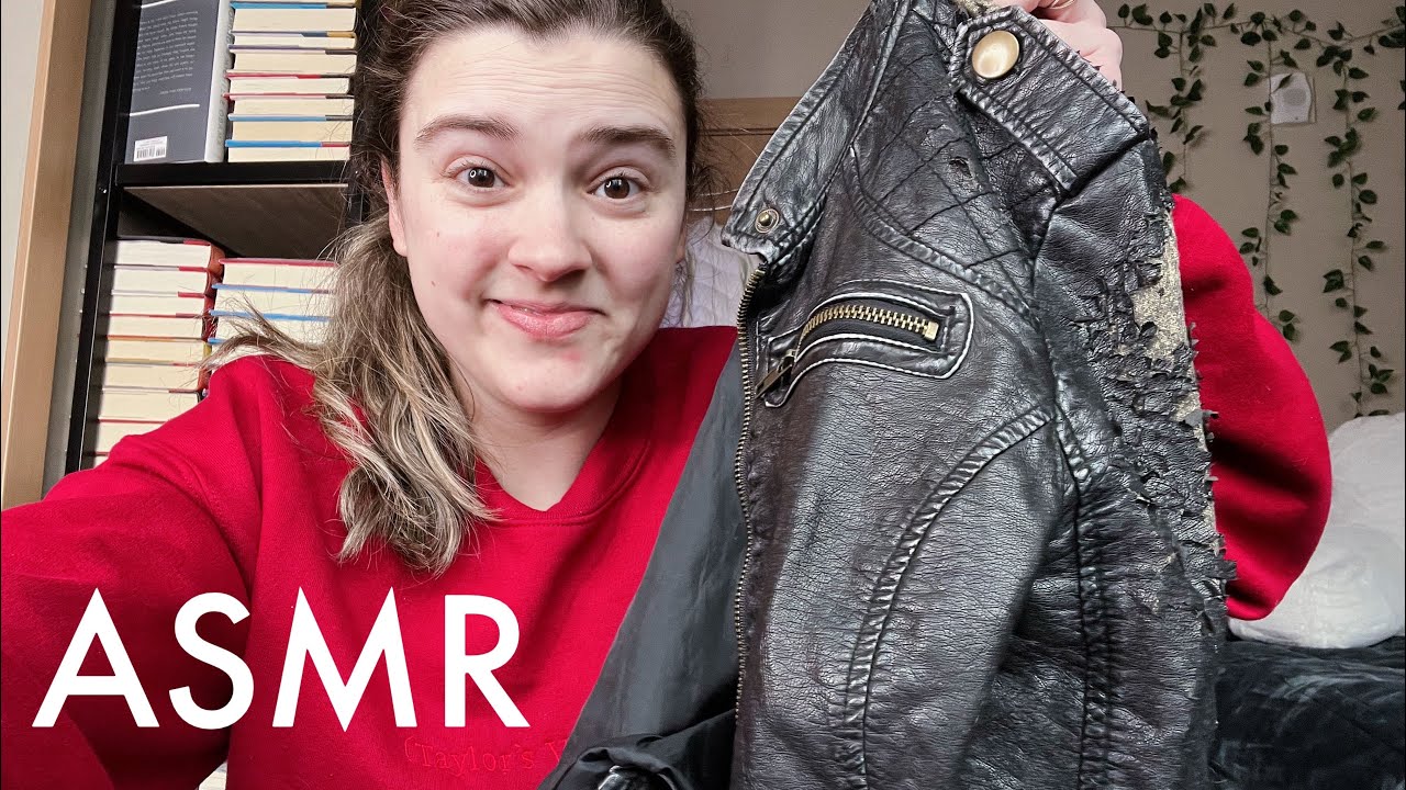 ASMR destroying my old leather jacket (tapping, scratching, tearing ...