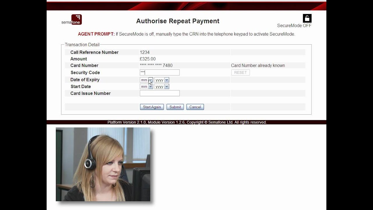 Using Semafone to take a repeat credit card payment - YouTube