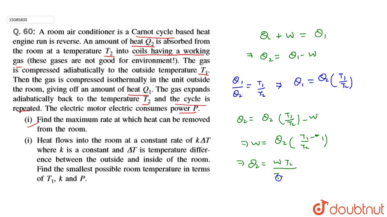 A room air conditioner is a Carnot cycle based heat engine run is ...