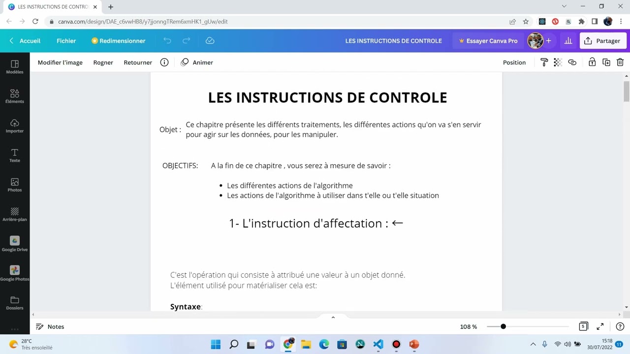 Les instructions de contrôle en Algorithme : Chapitre 1, L'instruction ...