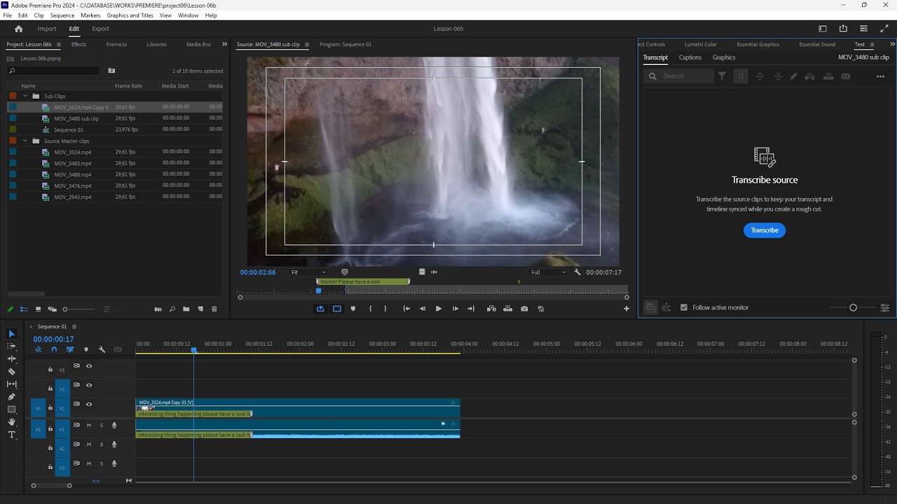 PREMIERE PRO - Lesson 06 - Transcript, Caption, Source Clips, Master ...