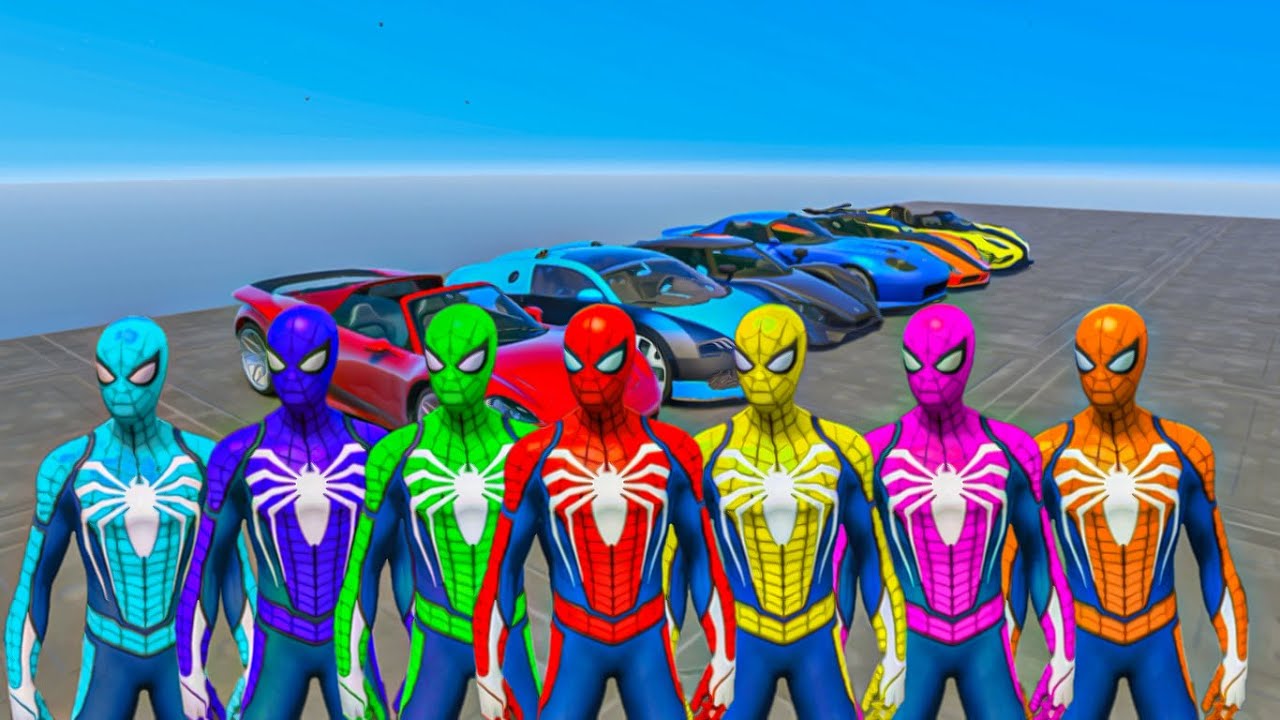 super racing cars with colorful spiderman team | spider man vs spider ...