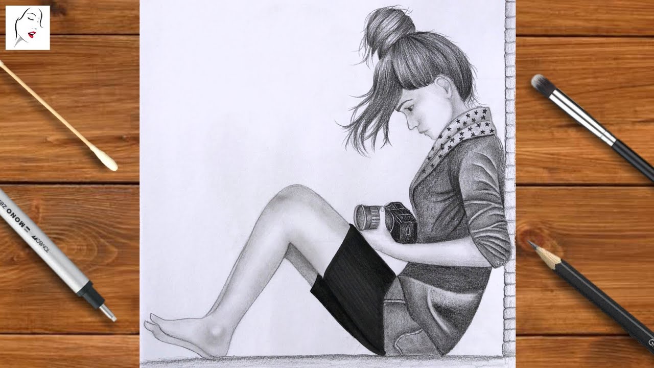 How to draw a sitting girl step by step | follow along drawing lesson ...