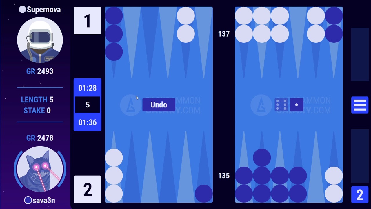 Backgammon Galaxy Supernova (2.35) vs sava3n (5.67) - YouTube