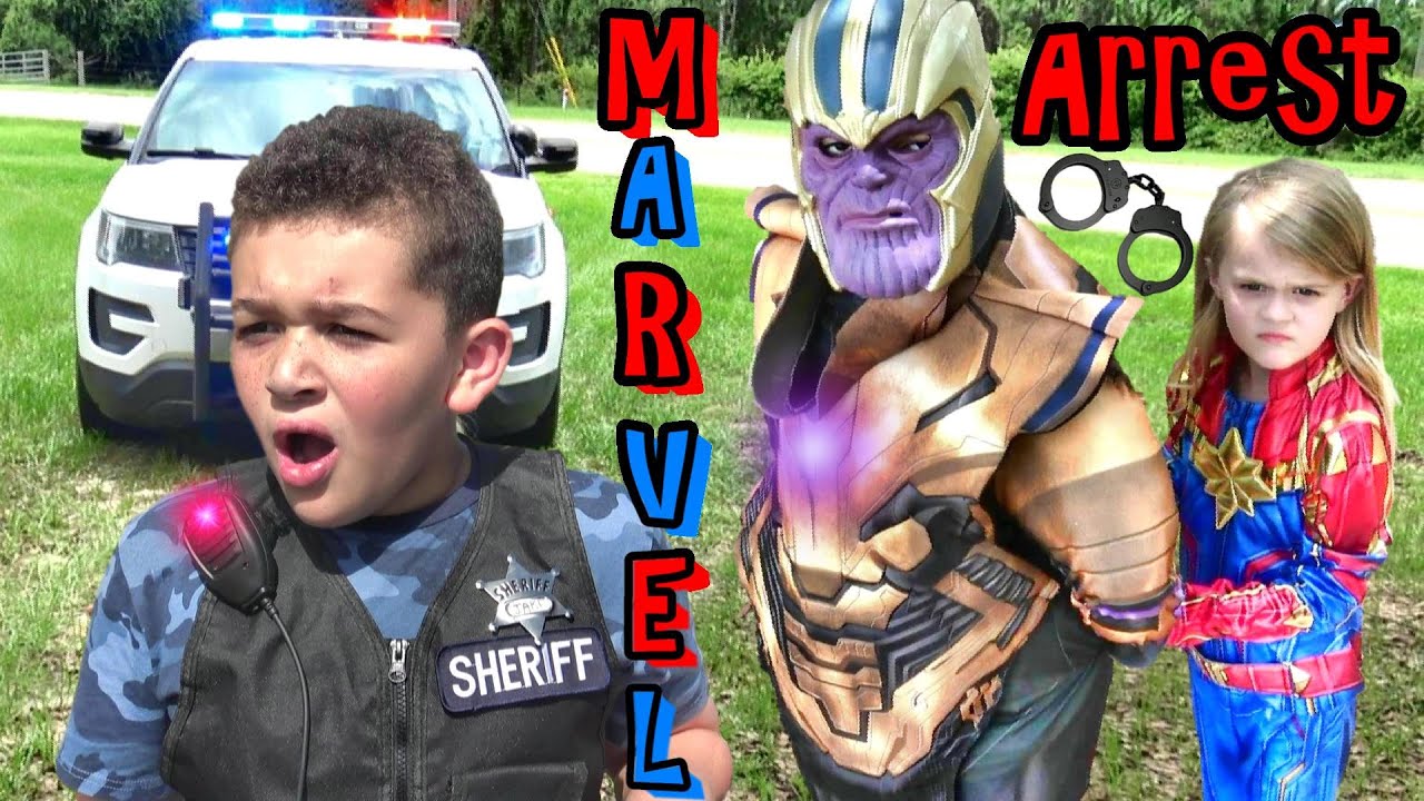 Can CAPTAIN MARVEL DEFEAT THANOS??! Cop Kids CRAZY Backup Arrest Plan ...