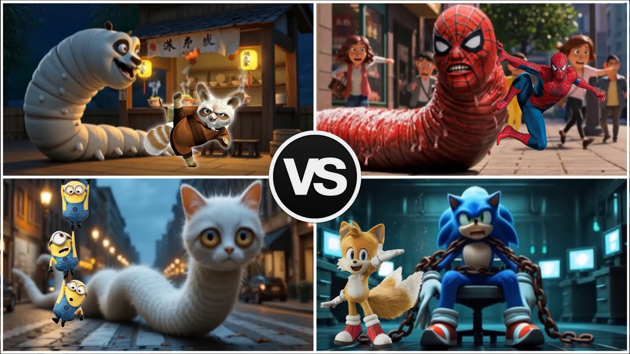Panda exe 🆚 Spiderman exe 🆚 Minion Worm with Kitten Worm 🆚 Sonic exe ...