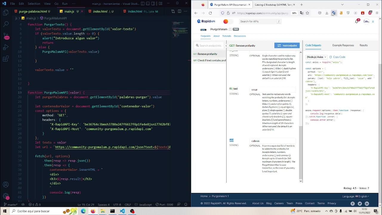 CONSUMIR API DE RAPIDAPI FREE EN JAVASCRIPT + JSON + DOM Proyecto en Españo l PARTE 2 - YouTube