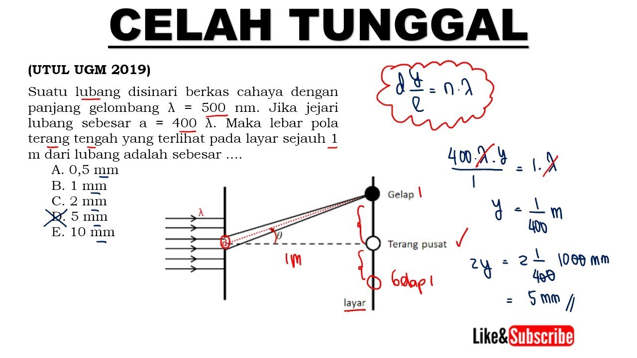 DIFRAKSI CELAH TUNGGAL (UTUL UGM 2019) | Gelombang Cahaya Fisika SMA ...