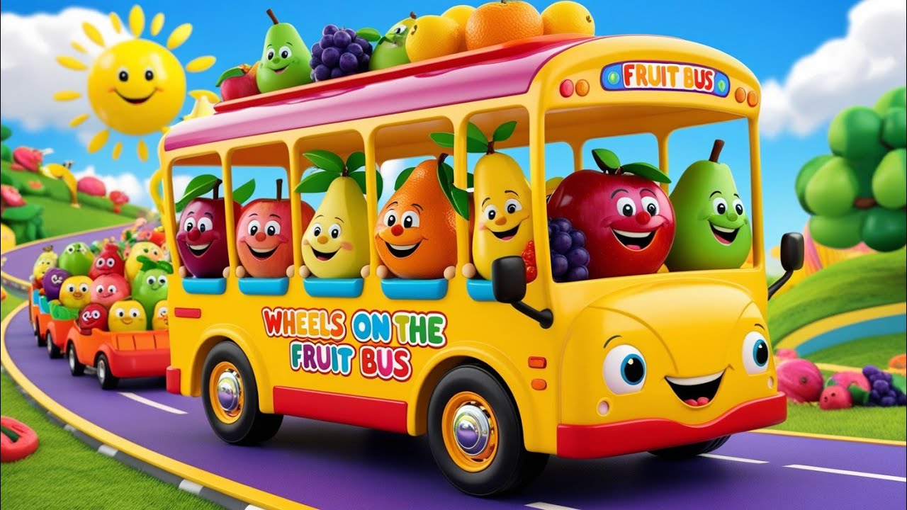 "🎶 Wheels on the Fruit Bus 🚍 | Catchy & Colorful Nursery Rhymes for ...