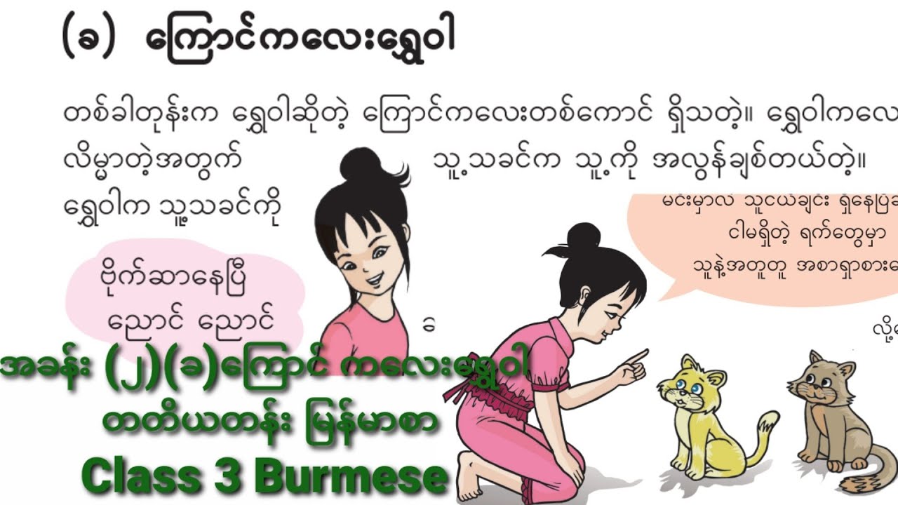 အခန်း ၂ ခ ကြောင် ကလေးရွှေ၀ါ တတိယတန်း မြန်မာစာ Class 3 Burmese Youtube