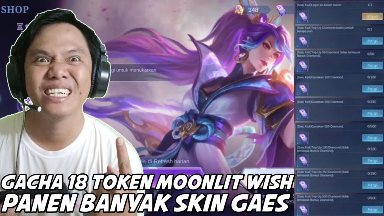 GACHA 18 TOKEN MOONLIT WISH PHASE 2!! AUTO PANEN BANYAK SKIN LIMITED GAES - MOBILE LEGENDS - YouTube