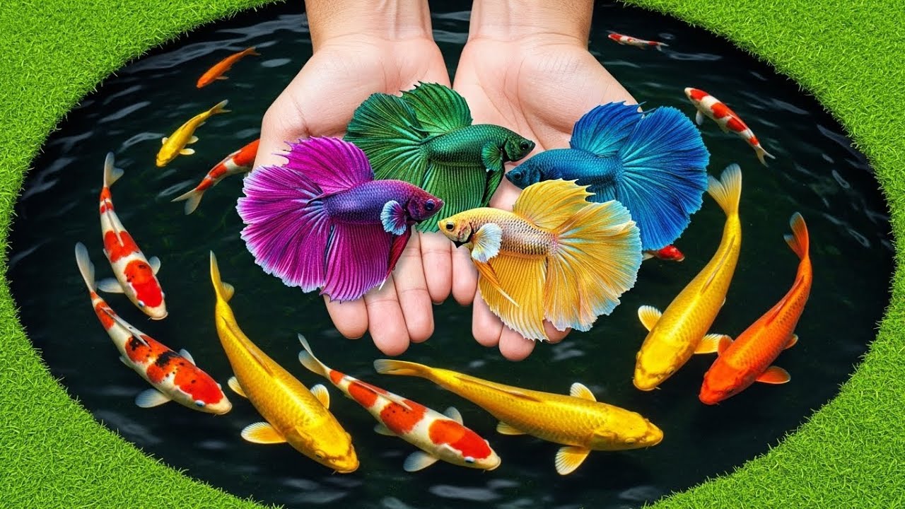 Catch beautiful aquarium fish in small pond baby turtles, Eel, Colorful ...