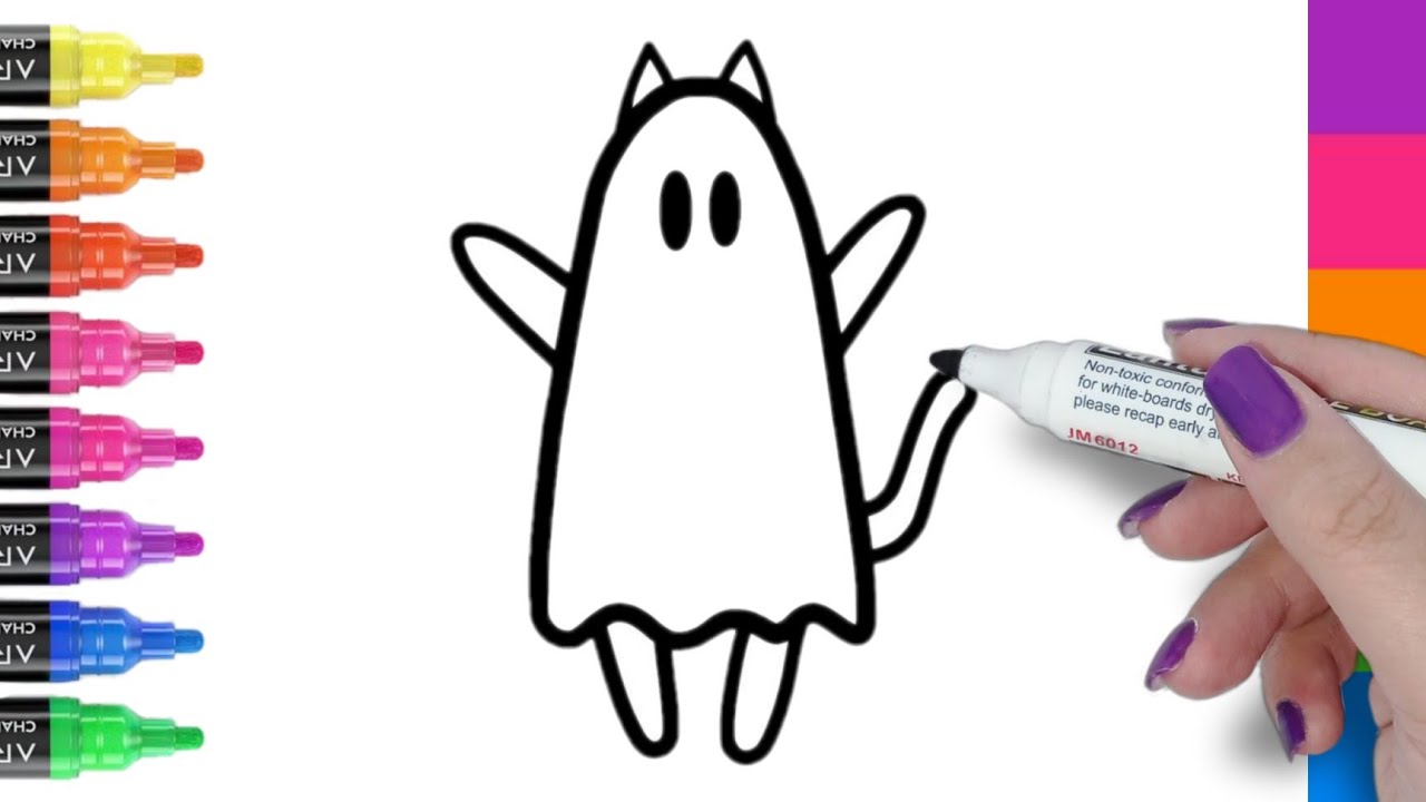 How to draw a ghost cat step by step / draw Halloween ghost cat - YouTube