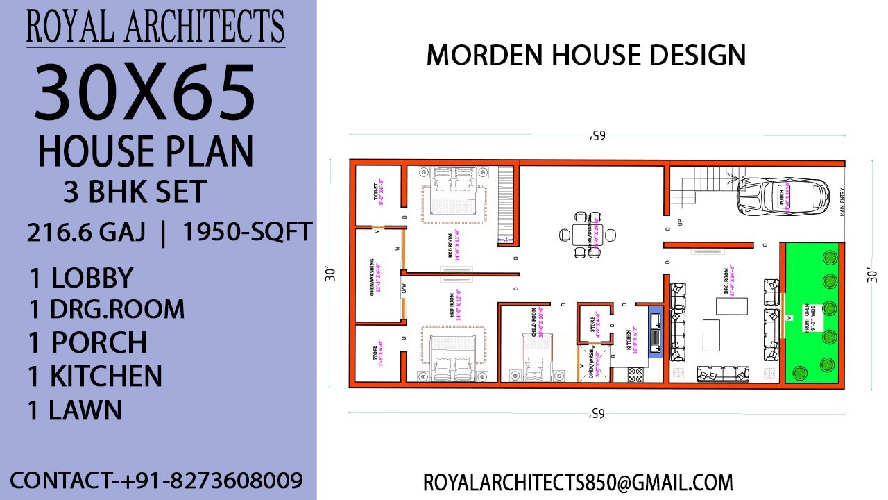 30x65 HOUSE PLAN | 3 BHK SET | ROYAL ARCHITECTS - YouTube