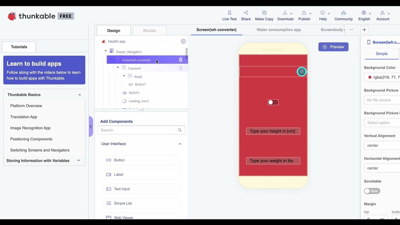 How to make an Health App using Thunkable WITH CODE - YouTube