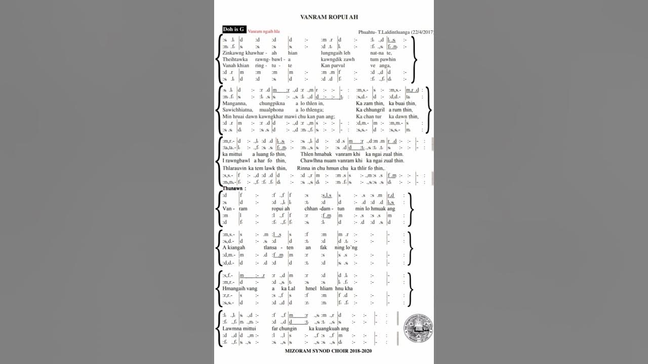 Vanram ropui ah - Tonic - Solfa & Track - YouTube