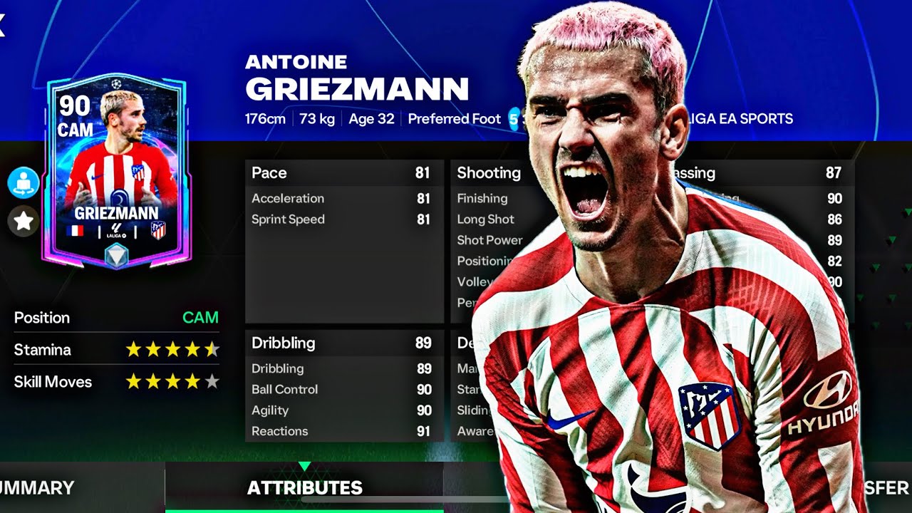 AMAZING CAM 90 RATED ANTOINE GRIEZMANN GAMEPLAY REVIEW EA FC MOBILE 24 ...