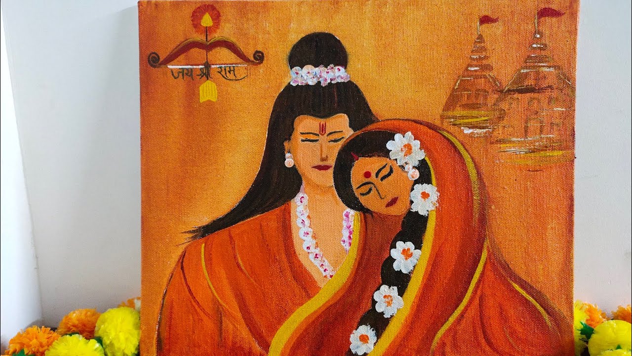 Lord Rama & Sita Acrylic Painting on Canvas | Acrylics | Ramsita ...