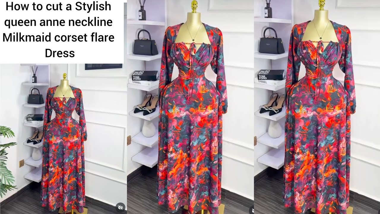 HOW TO CUT A STYLISH QUEEN ANNE NECKLINE MILKMAID CORSET FLARE DRESS ...