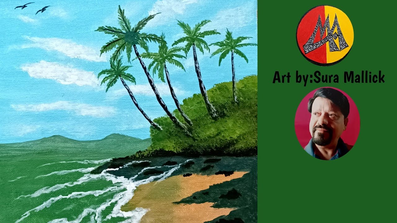 A Sea beach View For Learners|| Acrylic Colour Painting On Canvas ...