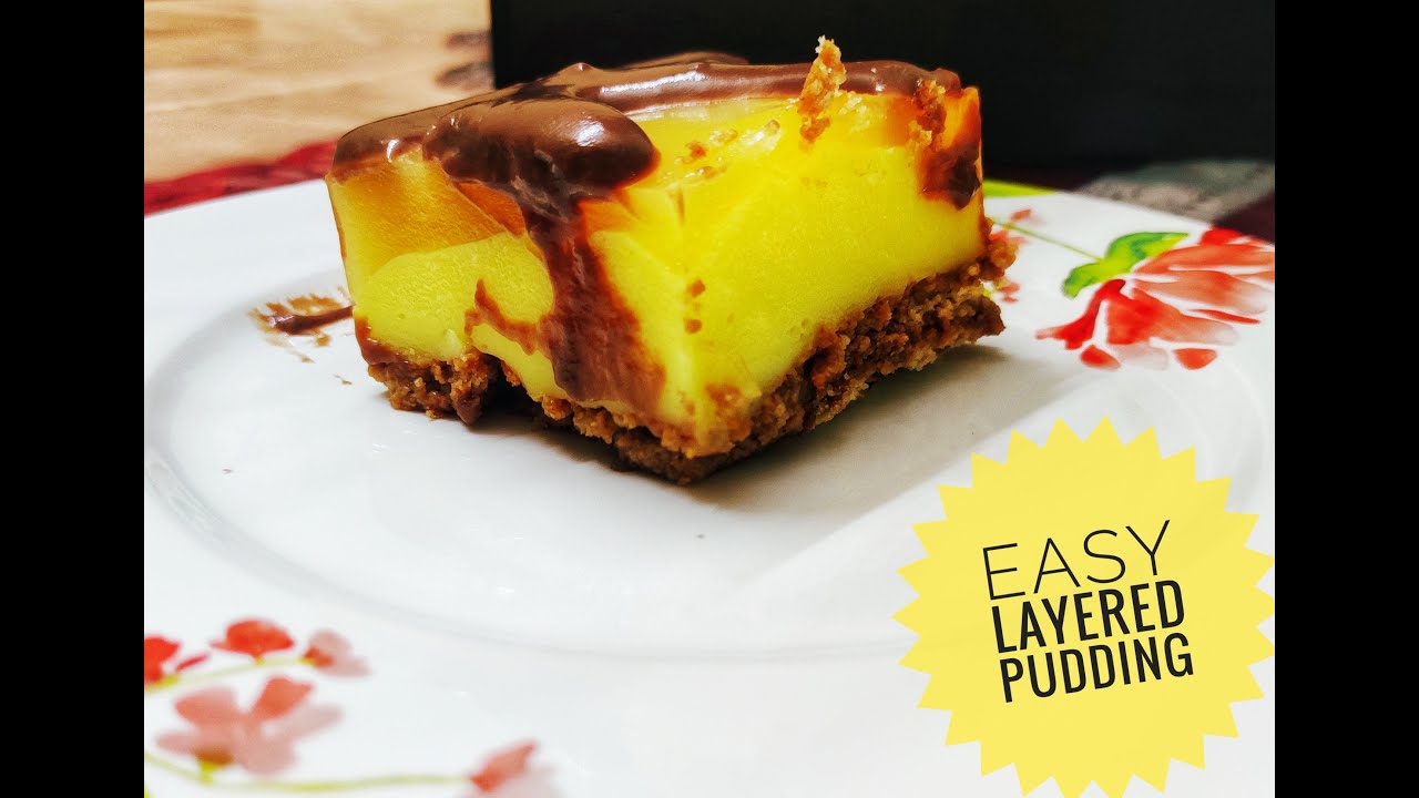 Easy Layered Pudding/4 layer pudding/Orange Pudding/biscuit pudding ...