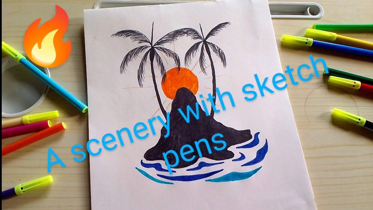 Draw a simple scenery || Very easy scenery drawing 👌👌 - YouTube