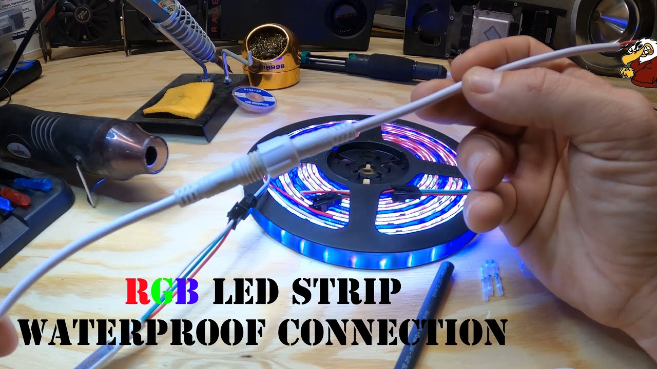 Connecting LED RGB strips to waterproof connectors. - YouTube