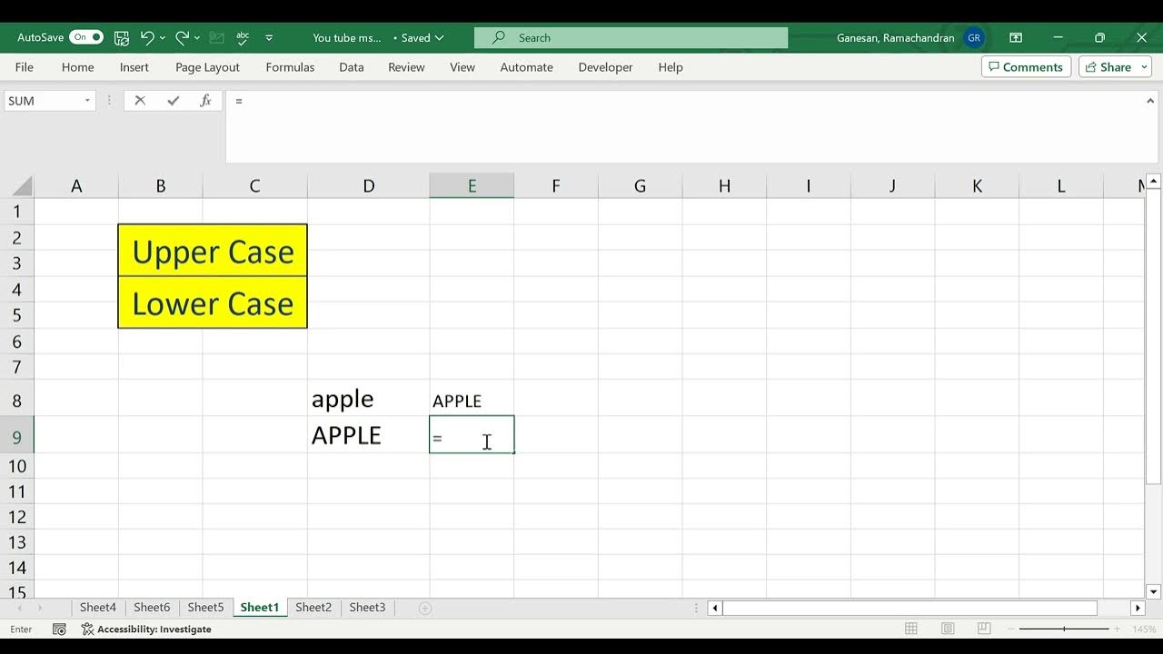 MS Excel - Lower and Upper case conversion for Beginners - YouTube