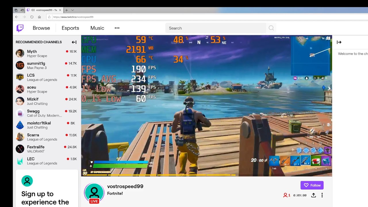 Twitch 900p Stream: 240 Cap, 1080p Low, Fortnite, I7-10700, RTX 2070 ...