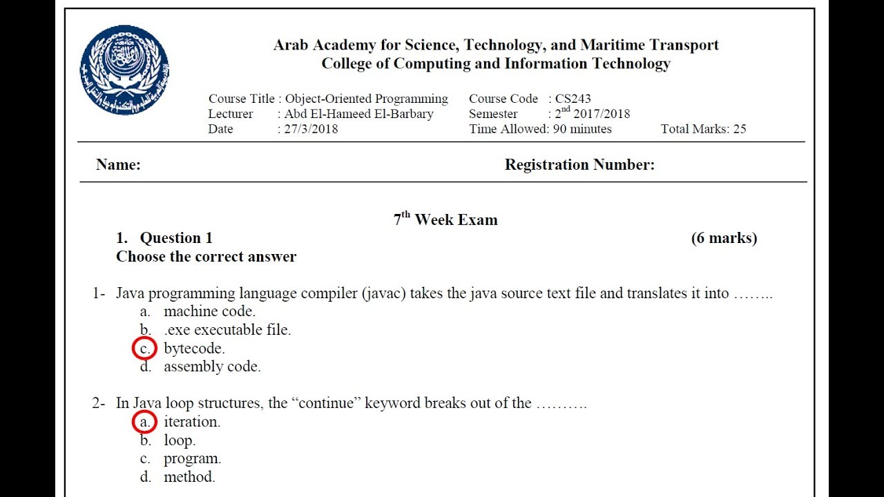 CS243 7th Week Exam - Spring 2018 - Question 1 - YouTube