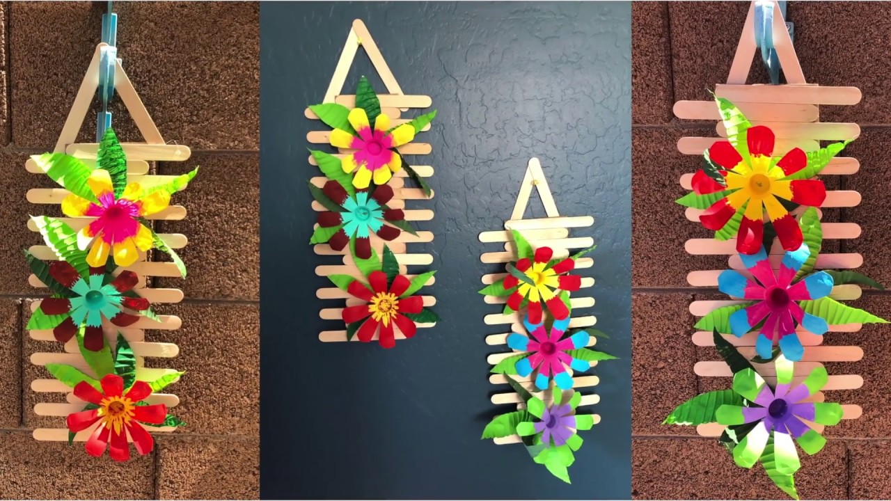 Recycle:Plastic Water Bottle Wall Decor with Popsicle sticks - YouTube