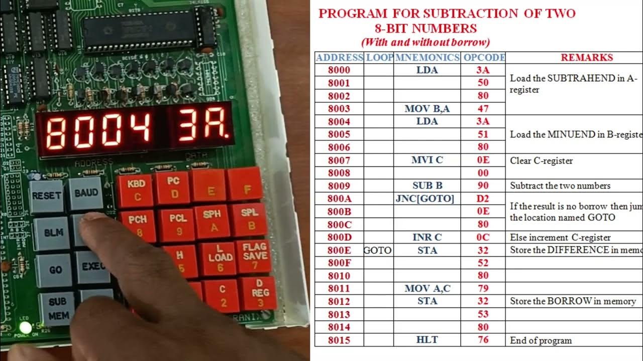 8085 Microprocessor Lab-2 Subtraction of 8-bit number. - YouTube