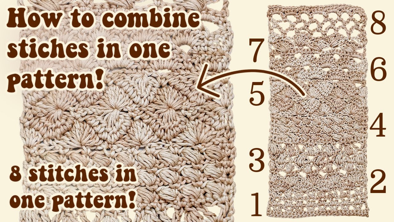8 different stitches worked together tutorial | Brunaticality Crochet ...