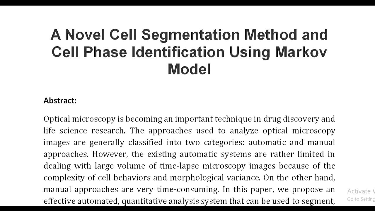 A Novel Cell Segmentation Method and Cell Phase Identification Using Markov Model - YouTube