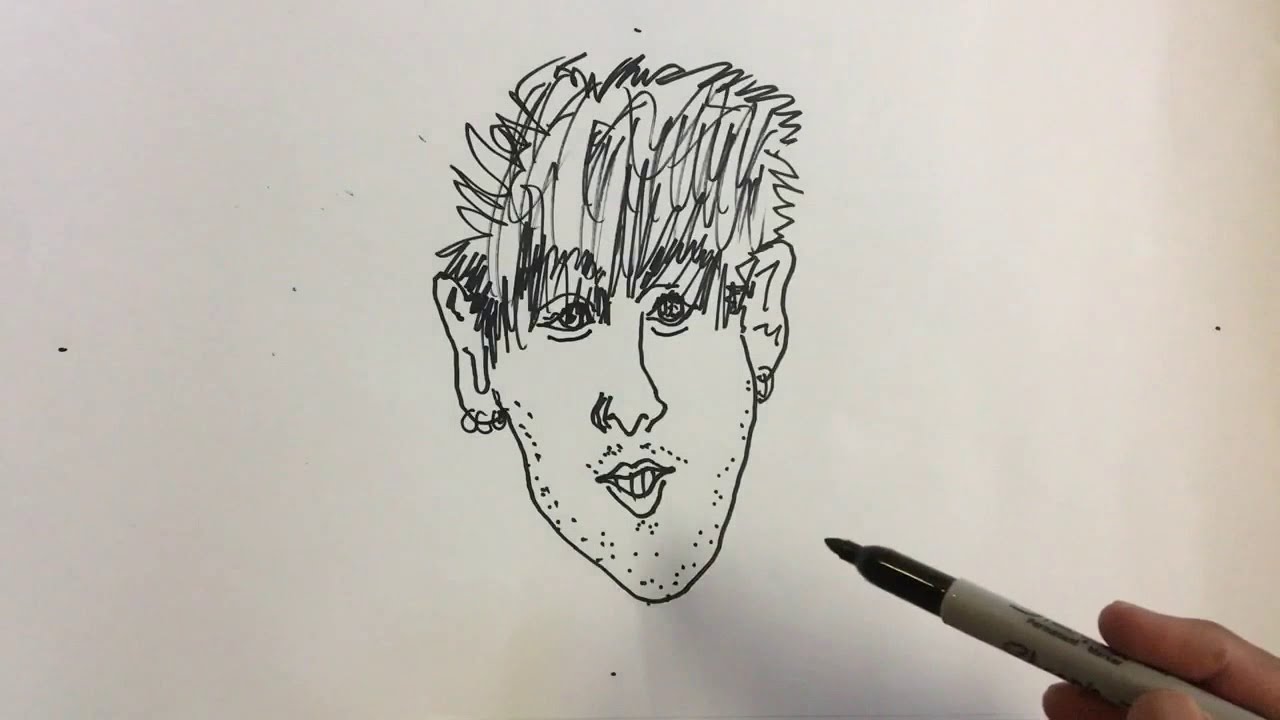 Machine Gun Kelly caricature step by step Real time - YouTube