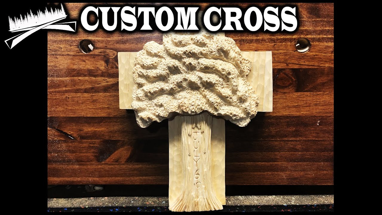CUSTOM CROSS WOODCARVING - Relief Wood Carving A Cross And Tree - YouTube