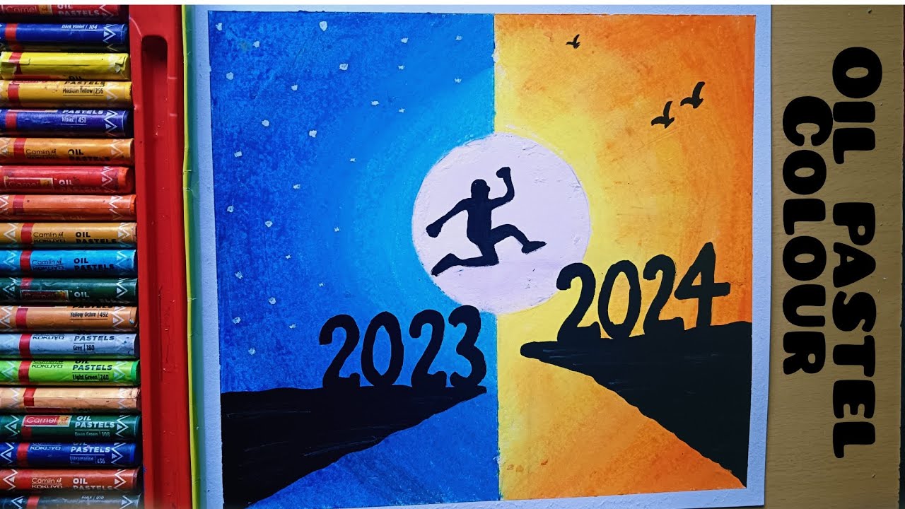 Happy New Year 2024 Drawing with Oil Pastels Colour 🎨|| #happynewyear # ...