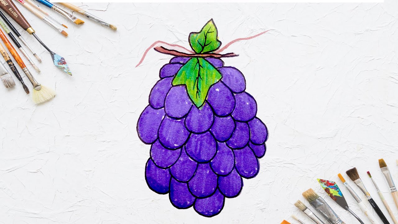Easy Grapes Drawing | Grapes Drawing Step By Step | Cute Grapes Drawing ...