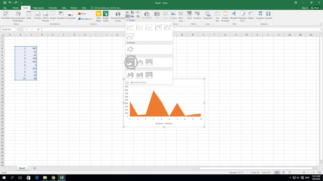 How To Create A 2D Area Chart In Excel 2016 YouTube How To Create A 2D Area Chart In Excel 2016 YouTube