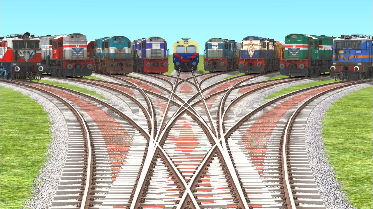 9 TRAIN CROSSING ON CRISS CROSS DIAMOND CURVED RAILROAD | Indian ...