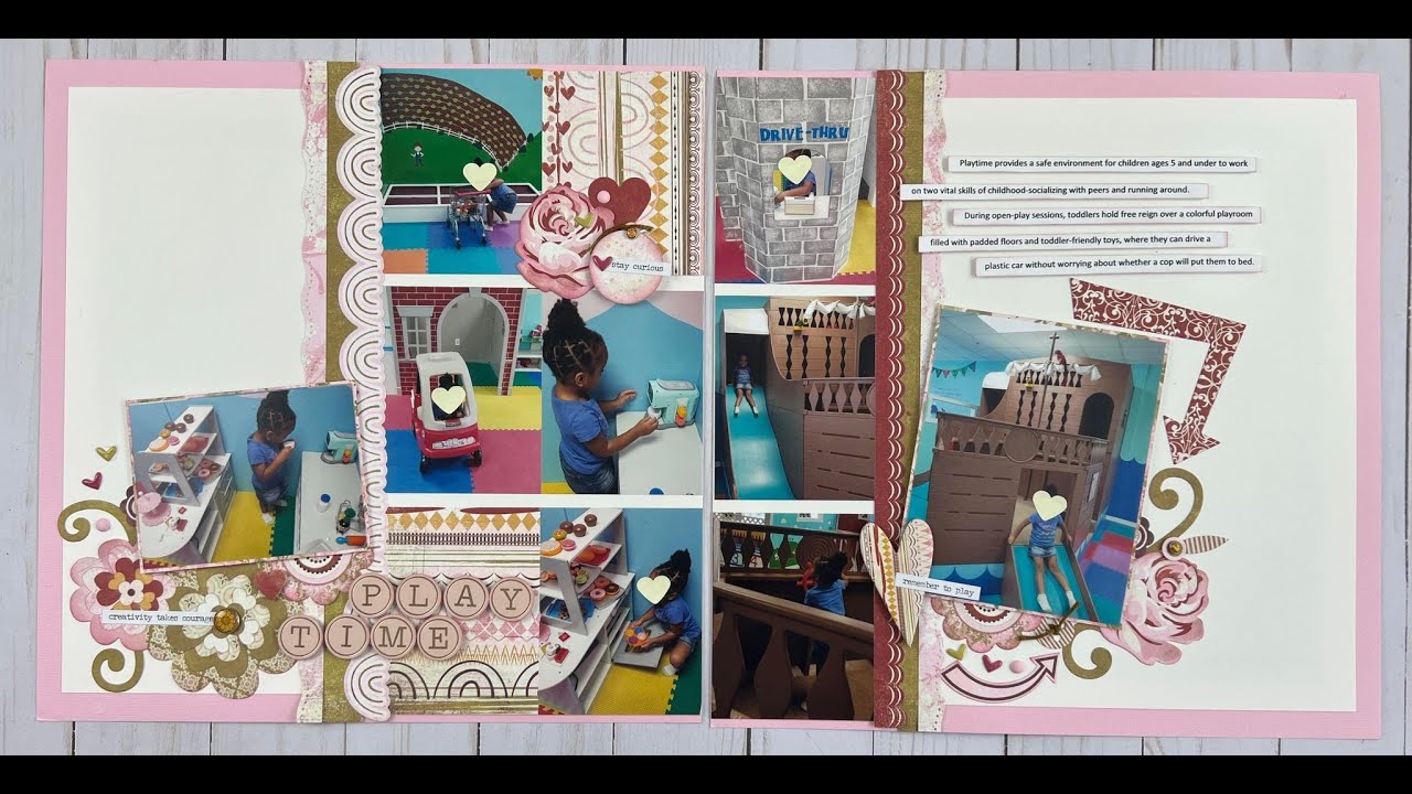 Play Time - Basic Grey - Sugared - Double Page Scrapbook Layout - YouTube