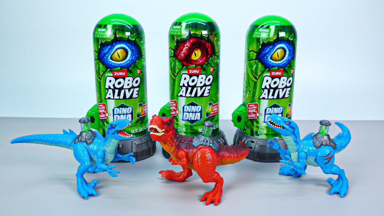 DINO DNA: T-REX, 2 VELOCIRAPTOR - ZURU ROBO ALIVE - ASMR - DINO KING ...