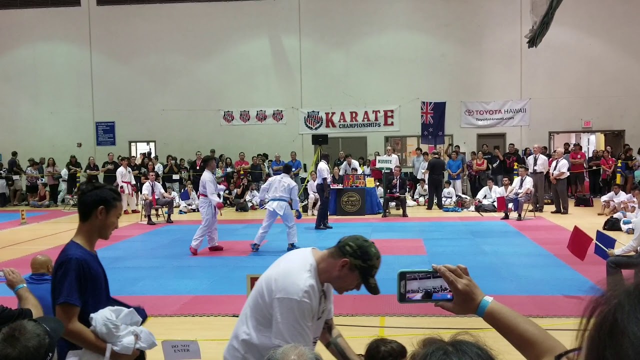 All Hawaii Karate 2018 18+ Male Kumite Addison Tsutsui vs. Isaac Friend ...