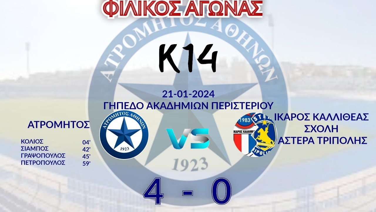 [2024-01-21] Κ14 ΑΤΡΟΜΗΤΟΣ-ΑΣΤΕΡΑΣ ΤΡΙΠΟΛΗΣ - YouTube
