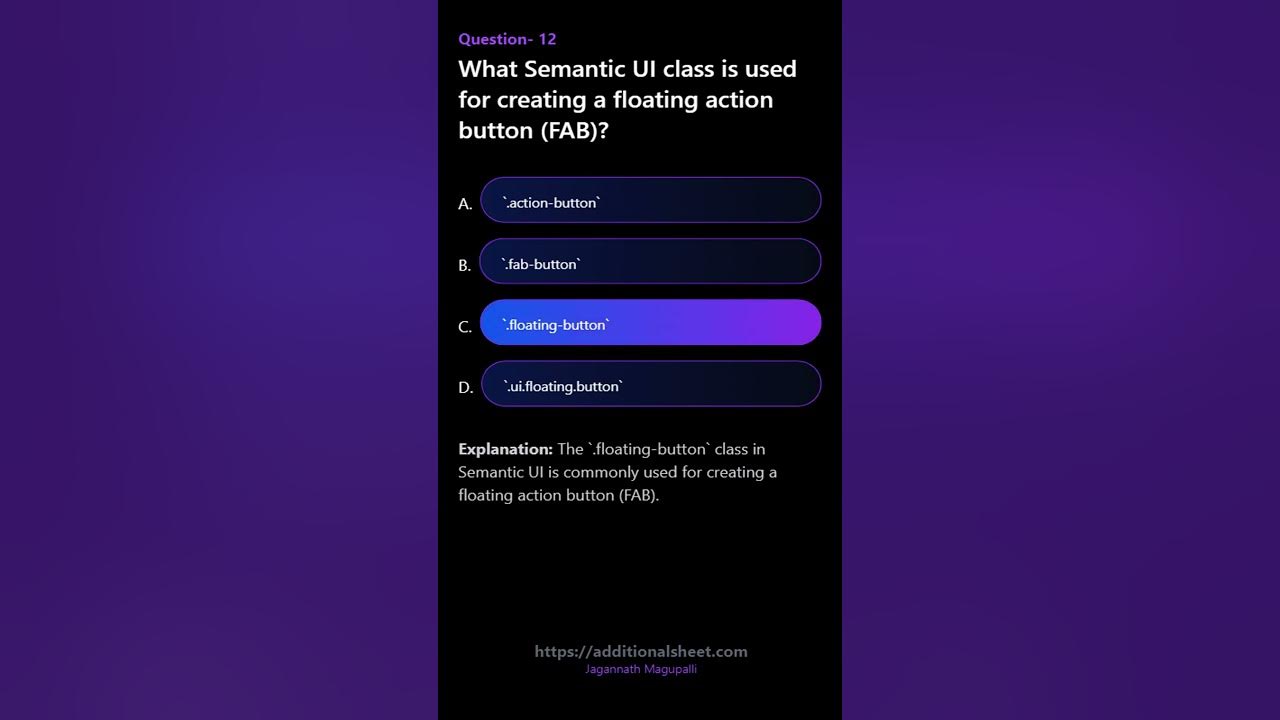 What Semantic Ui Class Is Used For Creating A Floating Action Button Fab Semanticui Youtube