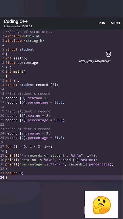 Arrays Of Structure In C Shorts Trending Cpp Coding Clanguage Coding Gyan Codinggirl