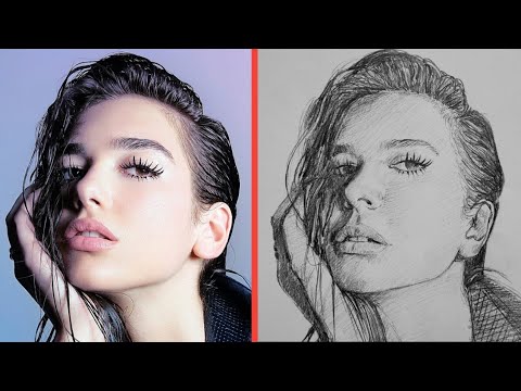How to Draw Pencil Portrait of Dua Lipa - YouTube