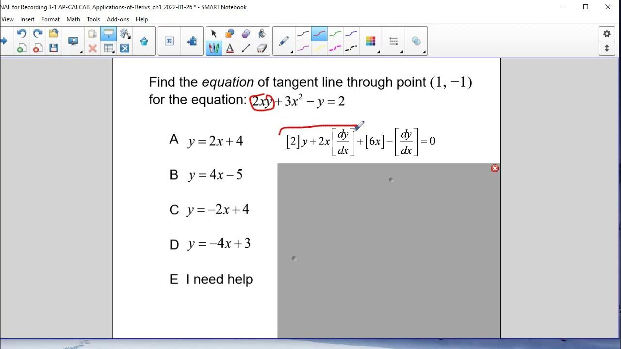 AP Calc AB Implicit differentiation at a point Q16 - YouTube