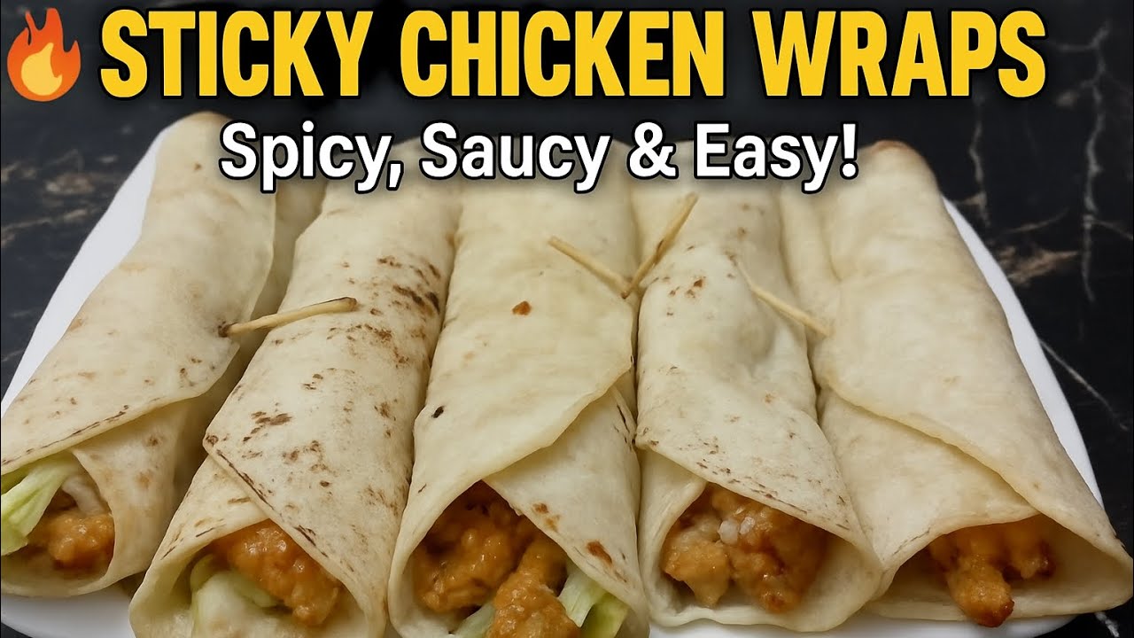 Sticky chicken wraps delicious recipe spicy saucy wraps - YouTube