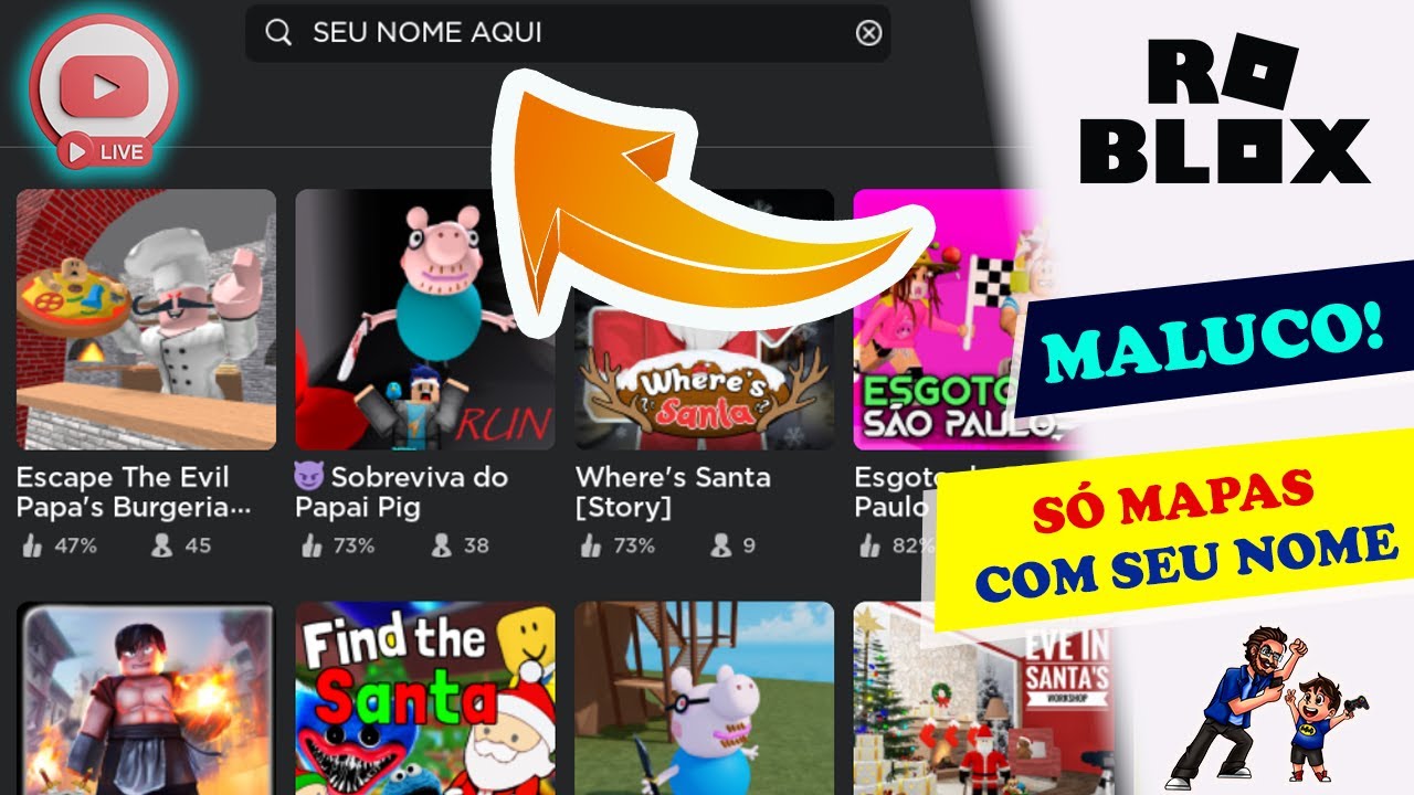 LIVE | O JOGO QUE APARECER COM O SEU NOME NA PESQUISA DO ROBLOX AO VIVO A GENTE JOGA - YouTube